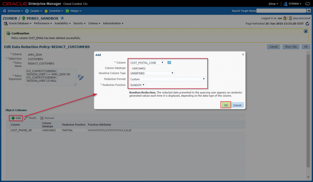 Oracle Data Redaction In Oracle Database 12c