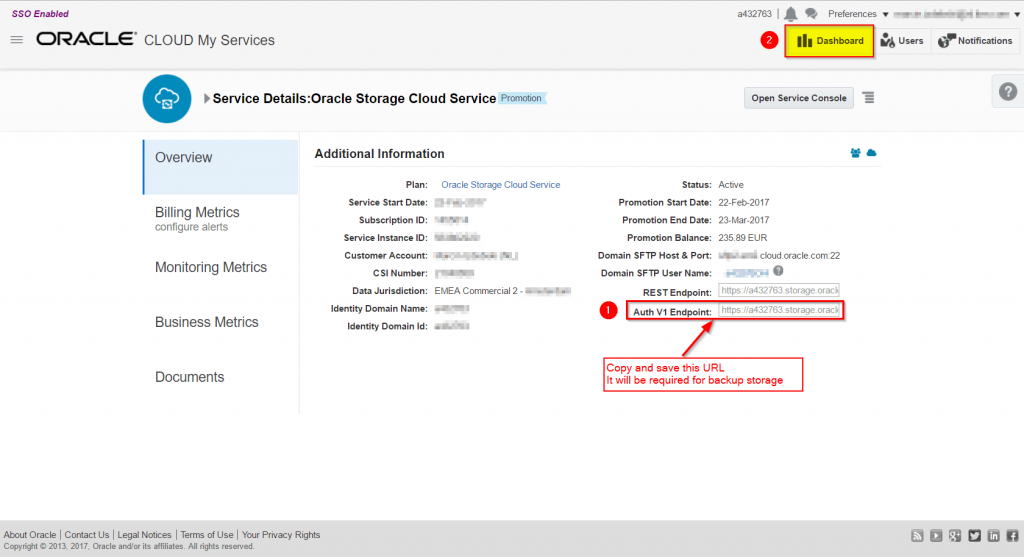Creating Oracle Database Cloud Service Dbaas